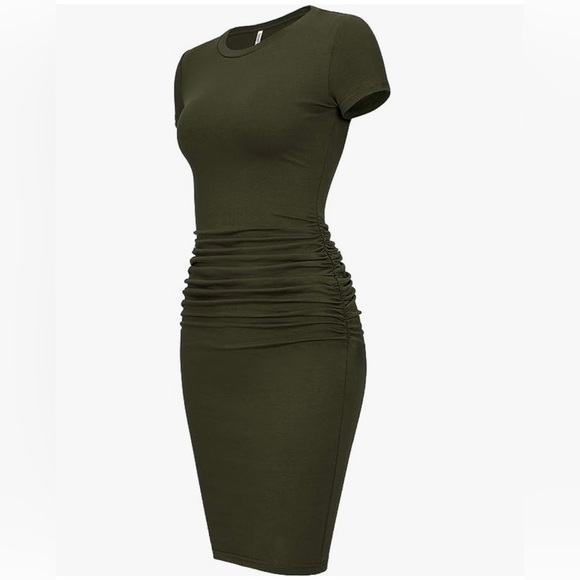 Laughido | Dresses | New Womens Ruched Casual Short Sleeve Knee Length ...